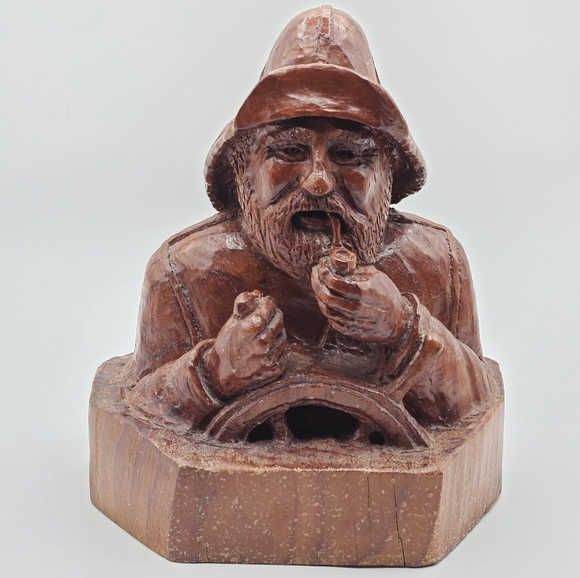 wooden boat captain | Art | Vintage 985 Carved Wood Captain With Pipe ...